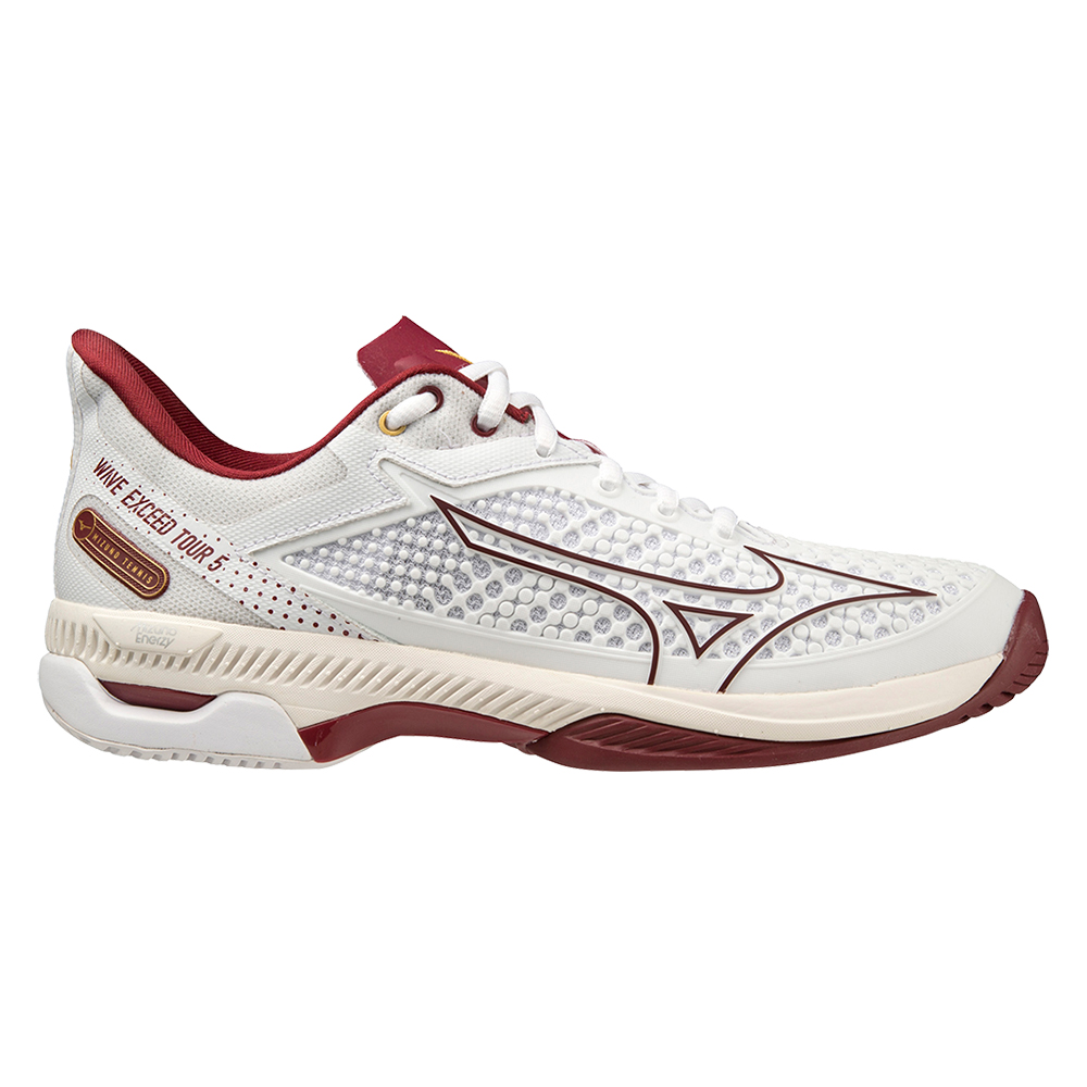 Mizuno Womens Wave Exceed Tour 5 All Court Shoe (White/Cabernet/Papyrus ...