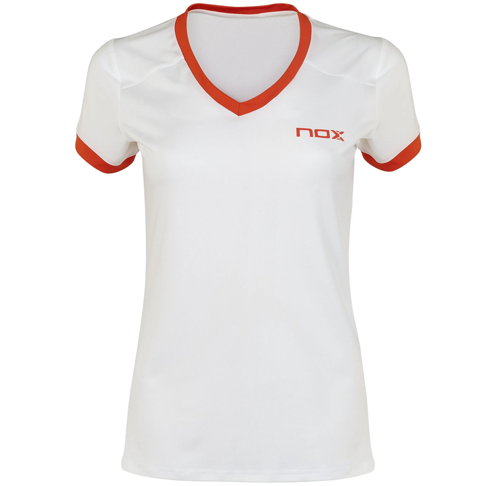 NOX Team Womens Logo V-Neck T-Shirt (White/Red) | Stringers' World