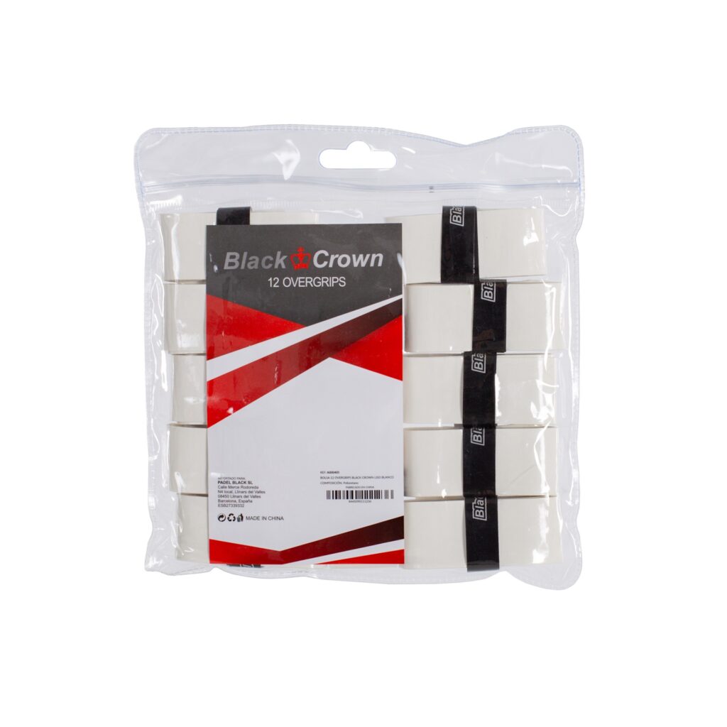 Black Crown White Padel Overgrip (12 Pack) | Stringers' World